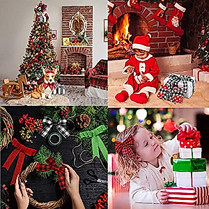 4 Rolls White Red Wired Edge Ribbon Christmas Plaid Ribbon and Burlap Craft Ribbon for DIY Wrapping Party Crafts Decor (4, White Red)