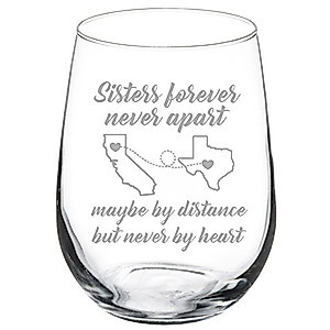 Engraved Sister Wine Glass Sisters Forever White Red Wine Custom Personalized Long Distance Sister Gift (Stemless 17 oz)