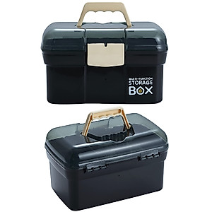 Kinsorcai 11'' Plastic Box Organizer with Removable Tray, Sewing Organizer, Craft & Art Supply Multipurpose Storage Box for Cosmetic (Black)