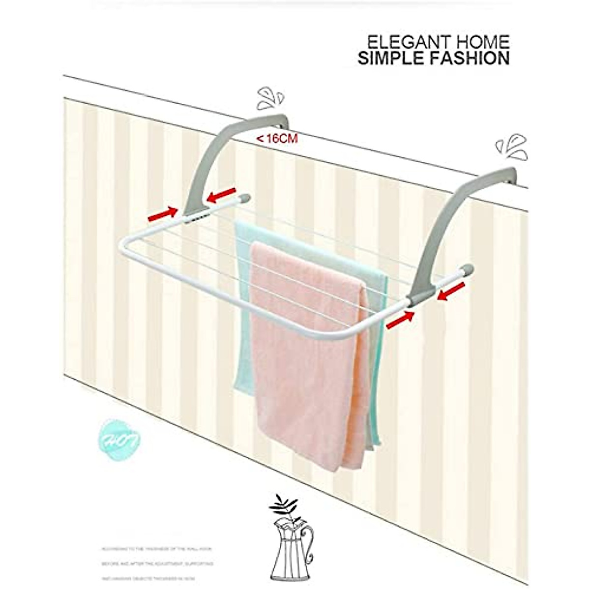 ZyHMW Clothes Airer Home Folding Adjustable Radiator Towel Clothes Drying Rack Pole Airer Dryer Drying Rack 5 Rail Balcony Telescopic Laundry Holder，Folding Airer (Color : Gray, Size : 50X28cm)