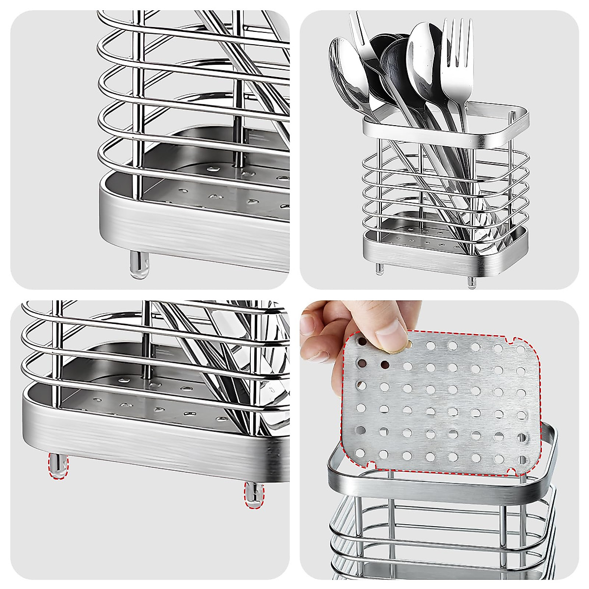 IWNTWY Utensil Holder, Stainless Steel Utensil Drying Rack with Detachable Base, Dish Drainer for Kitchen Counter, Silverware Cutlery Flatware Holder Forks, Knives, Spoons, Chopsticks Organizer