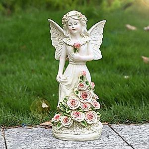 Garden Statue Fairy Outdoor Decor, Solar Patio Garden Sculptures & Statues, Resin Garden Decor for Outside Yard Decorations Figurines for Housewarming