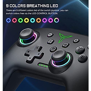 Switch Controller, Wireless Switch Controller Compatible with Switch Controller/Switch Lite/OLED, Wireless Switch Controllers Work with iOS/Android/PC with RGB Light, Programmable, TURBO & Wakeup