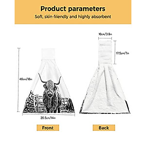 Farmhouse Yak Kitchen Towels with Hanging Loop 2 Pack, Absorbent Hand Towels for Bathroom, Grey Funny Cute Farm Animals Rustic Hand Kitchen Towel Tea Bar Dish Cloths Tie Towel 18"x14"