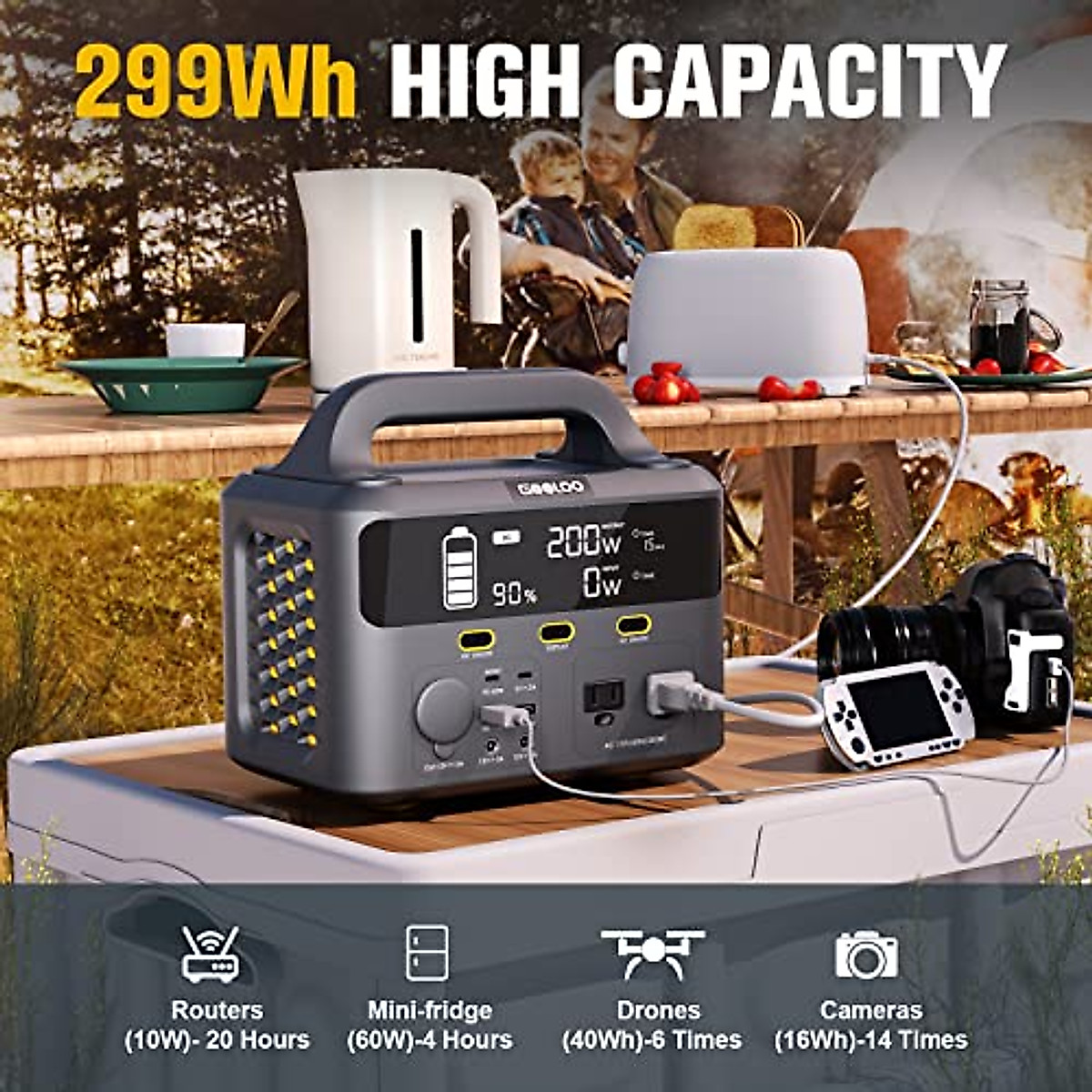 GOOLOO GE1200 Jump Starter with GTX300 Power Station Outdoor Solar Generator for home use with 110V/300W Pure Sine Wave AC Outlet,Portable Battery Booster Pack for Up to 7.0L Gas or 5.5L Diesel Engine