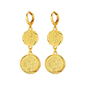 U7 Small Huggie Hoop Middle East Arab Muslim Jewelry|18K Gold Plated Coin Dangle Drop Earrings for Women