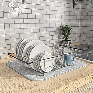 Simple Houseware Large Over Sink Counter Top Dish Drainer Drying Rack with Drying Mat and Utensil Holder, Chrome
