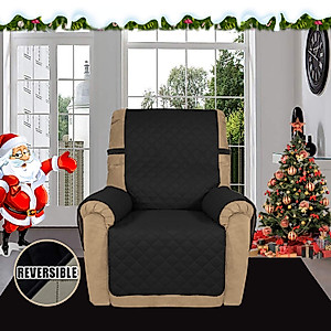 Easy-Going Recliner Sofa Slipcover Reversible Sofa Cover Water Resistant Couch Cover Furniture Protector with Elastic Straps for Pets Kids Children Dog Cat (Recliner, Black/Beige)