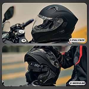 ILM Motorcycle Modular Full Face Helmet Flip up Dual Visor Motorbike Moped Street Bike Racing for Adult,Men and Women DOT Model 906(Matte Black,Large)