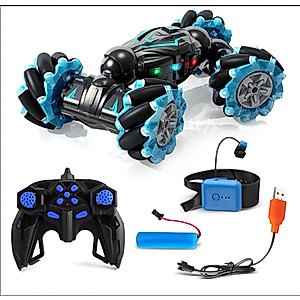 Deejoy RC Stunt Car, 2.4GHz 4WD Remote Control Gesture Sensor Toy Cars, Double Sided Rotating Off Road Vehicle 360° Flips with Lights Music, for Boys & Girls Birthday