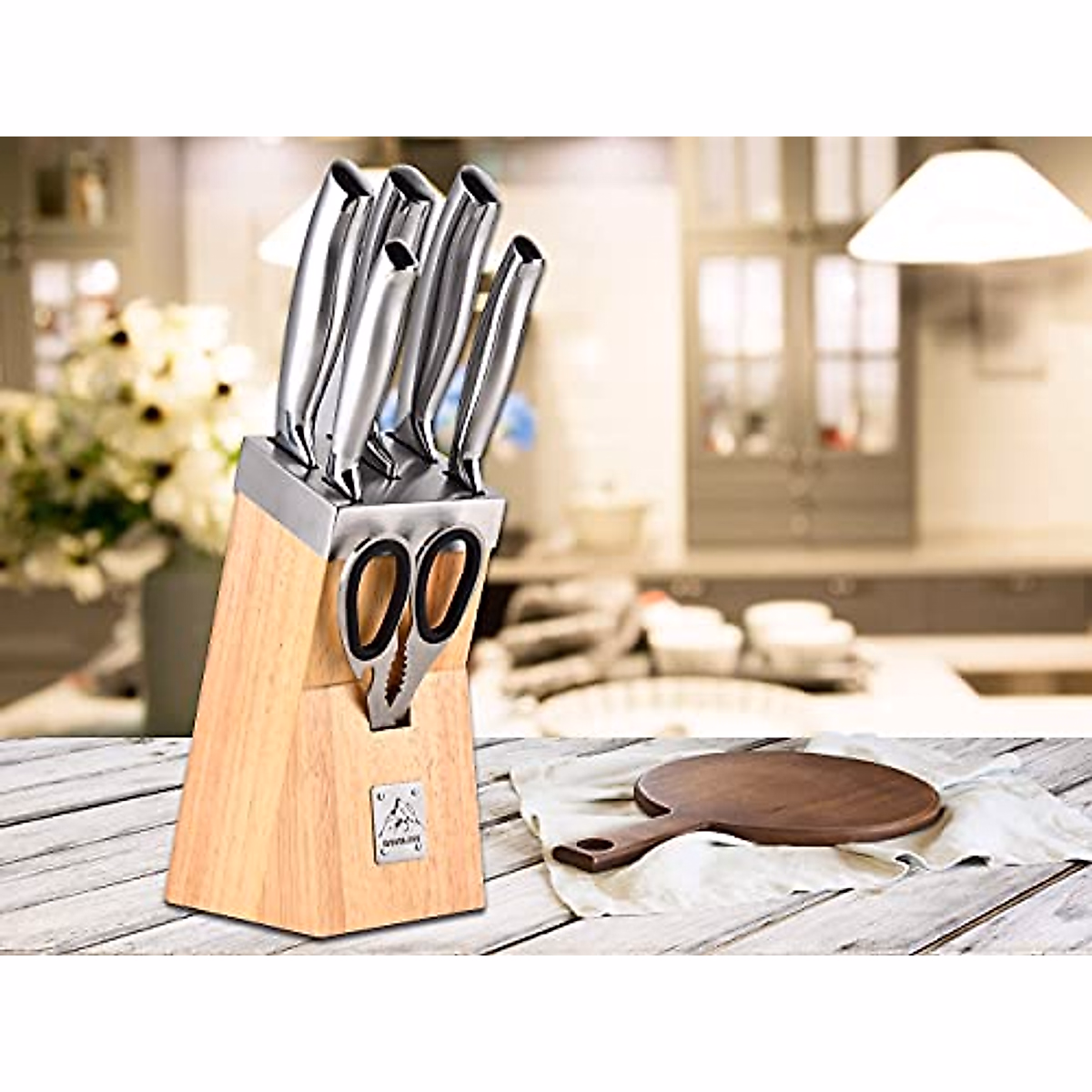 SVENSBJERG Kitchen Knife Block Set, 5 Piece Knives Set Professional Stainless Steel, Wooden Bamboo Block, Stainless Steel Stand Premium Knife Sets Knife Blocks Sharp