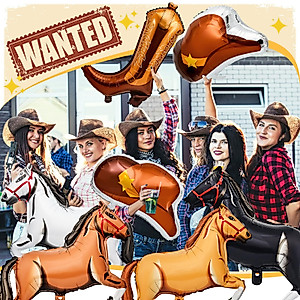 PullCrease 16 Pcs Western Party Balloons Horse Balloons Cow Balloons Cowgirl Boot Balloons Cowboy Hat Foil Balloons for Western Party Decorations Cowgirl Cowboy Themed Birthday Party (Cowboy)