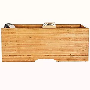 MegLob Wooden Free Standing Bathtub Kit, Rectangle Solid Wood Bathtub with Chair & Bath Tray, Traditional Japanese Wooden Soaking Tub Kit, Spa/Beauty Salon Deep Soaker,170cm/66.93in