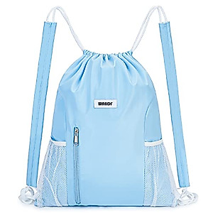 WANDF Drawstring Backpack with Shoulder Pad Sports Gym Backpack with Mesh Pocket String Bag for Women Men(Blue)