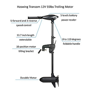 AQUOS Heavy-Duty for Two 11.5ft Inflatable Pontoon Boat with Stainless Steel Guard and Folding Seat and Haswing Handle Control 12V 55LBS Transom Trolling Motor for Fishing