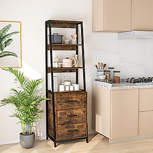 Giantex Ladder Bookshelf with Drawers, 69" Tall Wooden Bookcase with 4 Shelves, Modern Book Shelf Storage Organizer Unit, Freestanding Display Shelving Rack for Living Room, Bedroom (Rustic Brown)