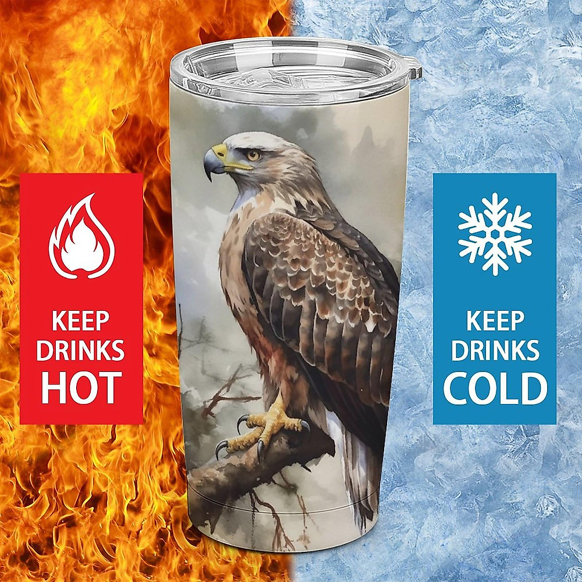 20 Oz Tumbler With Straw Leak Proof Thermos Cup, Watercolor Of Hawk Sitting In The Tree Stainless Steel Insulated Travel Coffee Mug Fit for Car Cup Holder