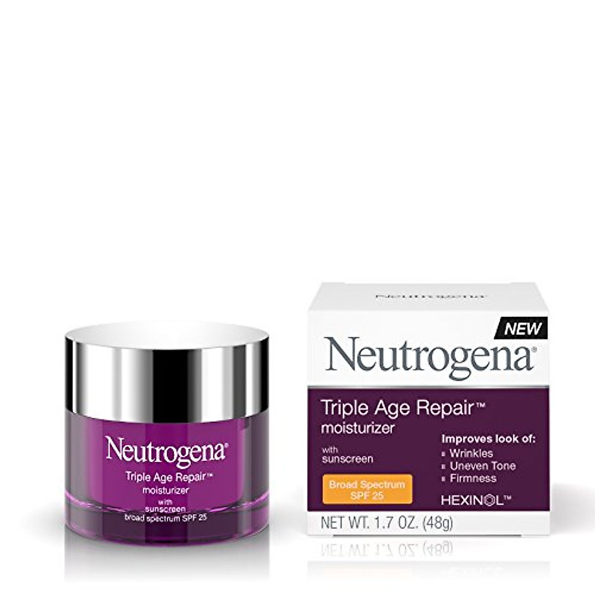 Neutrogena Triple Age Repair Anti-Aging Daily Facial Moisturizer with SPF 25 Sunscreen & Vitamin C, Firming Face & Neck Cream for Dark Spots with Glycerin & Shea Butter, 1.7 Ounce