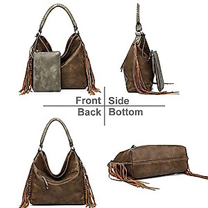 SHOMICO Womens Shoulder Bag Hobo Purse Crossbody Fringe Bags for Ladies Taupe Green Brown Large Big Oversize (Khaki)