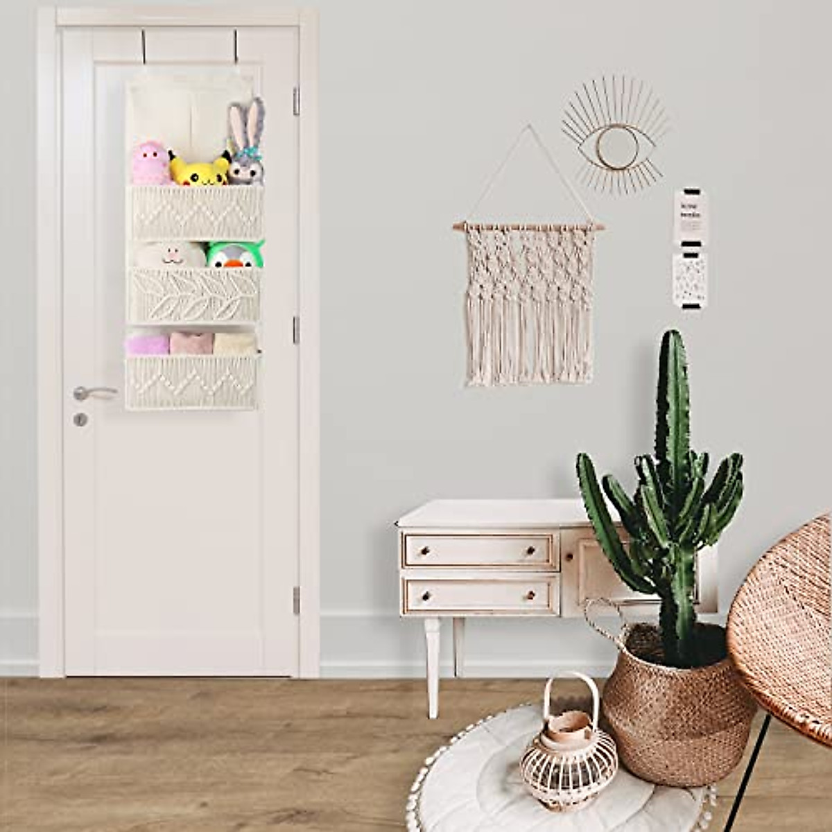 Zeesa Boho Over The Door Organizer, Hanging Storage with Large Pockets for Nursery, Pantry, Bathroom, Bedroom