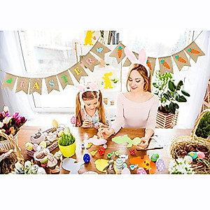 Maxdot Easter Rabbit Burlap Banner Carrot Bunting Banner for Easter Party Decoration, 2 Pieces