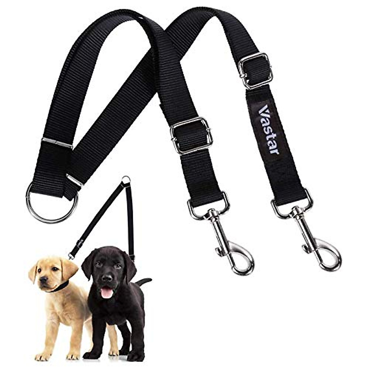 Vastar Double Dog Walker, Adjustable Heavy Duty Double Dog Leash for Pets, No Tangle Two Dogs Training Leash for Dogs up to 110 Pounds, Premium Quality Dog Leash Coupler for 2 Dogs