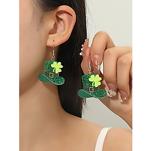 St Patricks Day Earrings for Women Irish Shamrock Dangle Earrings Fun Green Hat Beer Drop Earrings for Teen Girls Lightweight Irish Festival Earrings St Patricks Day Accessories(Acrylic)
