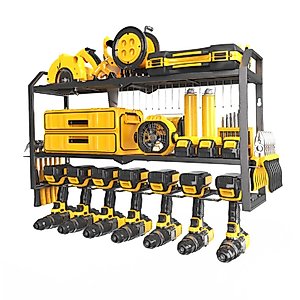 JOIRACK Power Tool Organizer Wall Mount with 7 Drill Holders,3 Layers Power Tool Hanger Cordless Tool Storage Rack for Garage Organization, Workshop, Pegboard, Shed