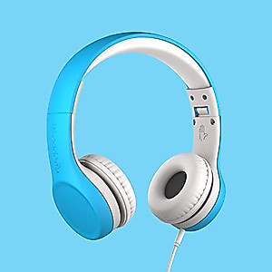 LilGadgets Connect+ Kids Headphones Wired with Microphone, Volume Limiting for Safe Listening, Adjustable Headband, Cushioned Earpads for Comfort, Toddler Headphones, Blue