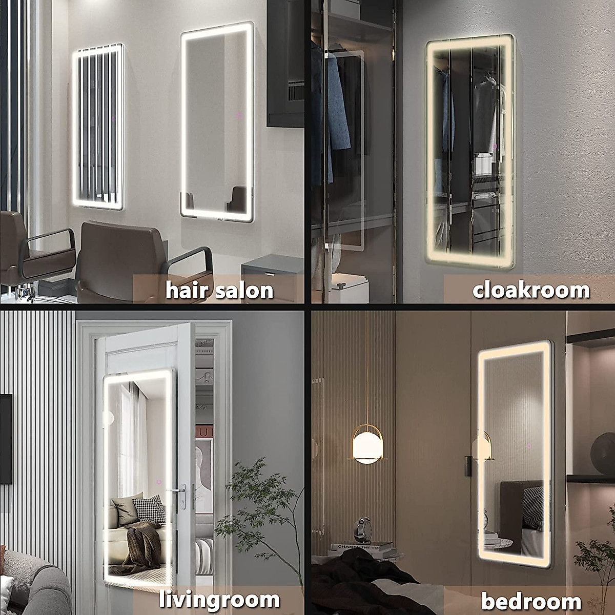 EVDINO 40"x 18" LED Lighted Wall Mounted Mirror, Full-Length with Lights, Over The Door Hanging Vanity Makeup Dressing Body Mirror for Bedroom Cloak Room