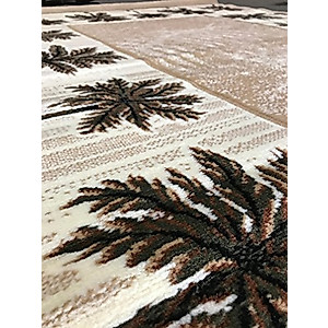 Palm Tree Modern Area Rug Tropical Beige & Green Design 729 (5 Feet X 7 Feet)