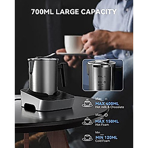 Wamife 4 in 1 Detachable Electric Milk Frother and Steamer, 13.5oz/400ml, Stainless Steel for Coffee Latte, Cappuccinos, Macchiato, Hot Chocolate, Dishwasher Safe