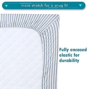 Dreamology 100% Cotton Jersey Knitted Mini Crib Sheets for Boys and Toddler, Soft and Breathable, Crib Sheets Girl Snug Fit, Machine Washable(P3,Denim Blue, Sky Blue/Gray Stripe, 38"x24"x6")