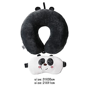 MINISO Travel Neck Pillow with Eye Mask, We Bare Bears Memory Foam Neck Cartoon Pillow Valentine's Day Gift for Travelling, Sleeping, Airplane, Car, Home & Office(Panda)