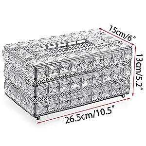 Sumnacon Crystal Rectangular Tissue Box Cover - Decorative Glass Tissue Holder, Sparkling Napkin Facial Tissue Holder for Bathroom Dresser Night Stand Desk Table Office Home Decor, Silver