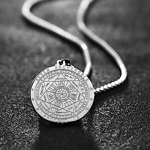 FLYUN Seal of The 7 Archangels Pendant Necklace for Men,Seven Archangels Protection Necklace for Men, Mens Spiritual Talisman Amulet Jewelry (A5-Steel)
