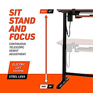 Truweo Adjustable Electric Standing Desk – 50 x 23.6 inches Sit to Stand Office Desk with Cable and Sliding Keyboard Tray – 3 Controlled Memory Height Settings – Anti-Scratch Surface – Brown