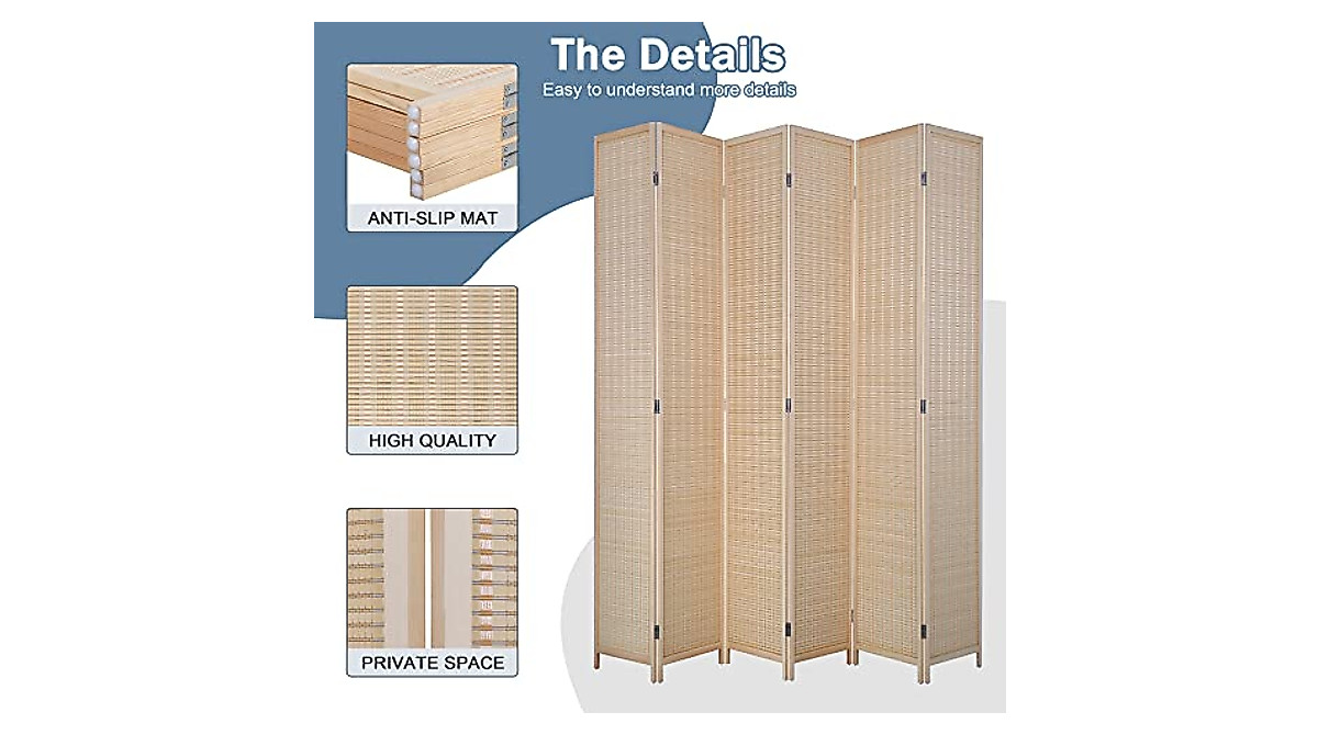 6FT Folding Wood Frame Room Divider - Privacy Screen