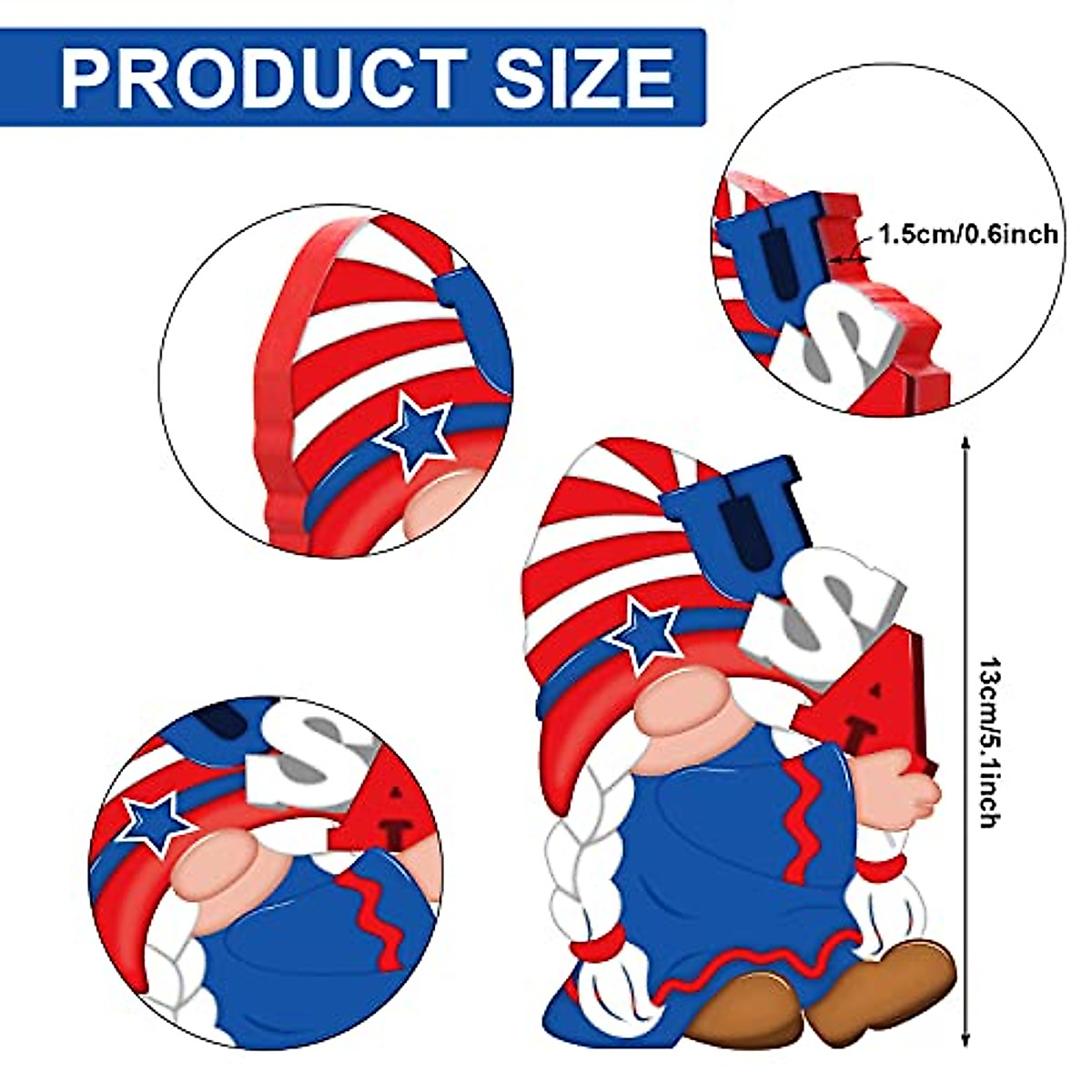 3 Pieces Patriotic Table Decorations American Gnome Wooden Signs Wood Freestanding Table Centerpieces for American Independence Day Memorial Day Veteran Day Party Decor (Classic Style)