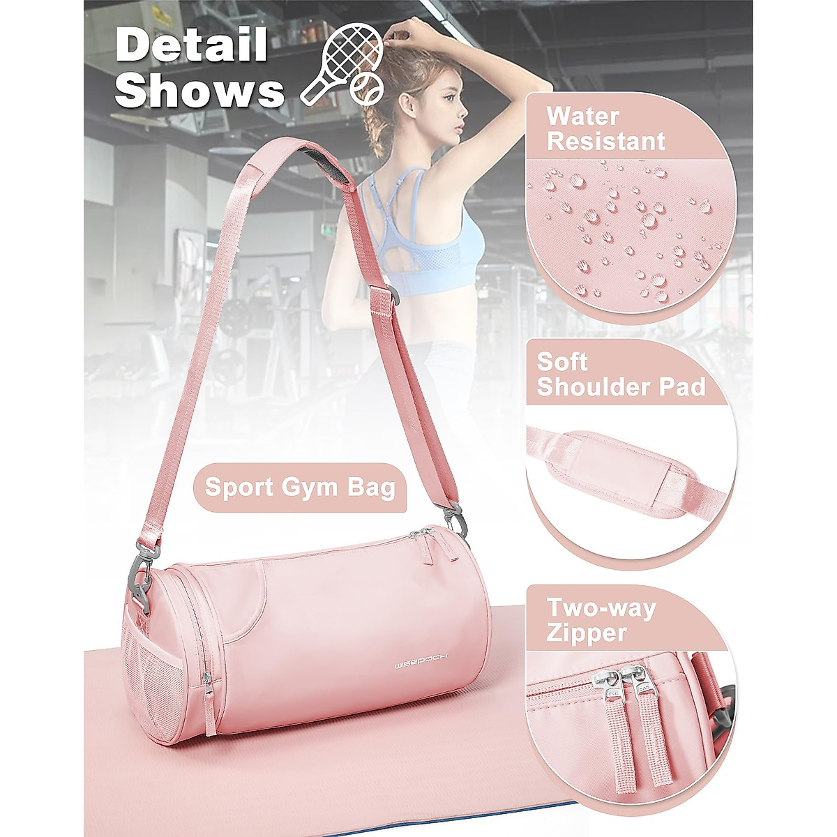 Small Gym Bag for Women,Waterproof Workout Bag Mini Duffle Bag Womens Spotrs Gym Bags Small Travel Duffel Bag with Wet Pocket Carry on Weekender Bags for Dance Swimming,Gym,Yoga,Fitness Pink