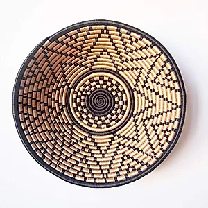 16" X-Large African Basket- Kitale/Rwanda Basket/Woven Bowl/Sisal & Sweetgrass Basket/Black, Tan