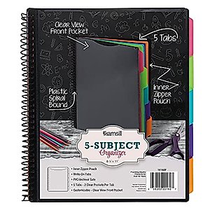 Samsill Fashion Colors 10 Pocket, 5 Subject, Spiral Project Organizer with 5 Dividers, Customizable Front Cover, Erasable Write On Tabs in Fashion Colors, Plastic Folders with Pockets
