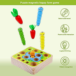 USBOOY Toddlers Toys for Kids Baby Boys Girls,Carrots Harvest Wooden Educational Toy Shape Size Sorting Puzzle Developmental Preschool Learning Gifts Matching Game with Magnet Poles