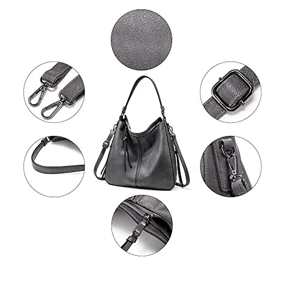 Handbags for Women Large Designer Ladies Hobo bag Bucket Purse Faux Leather (Grey)