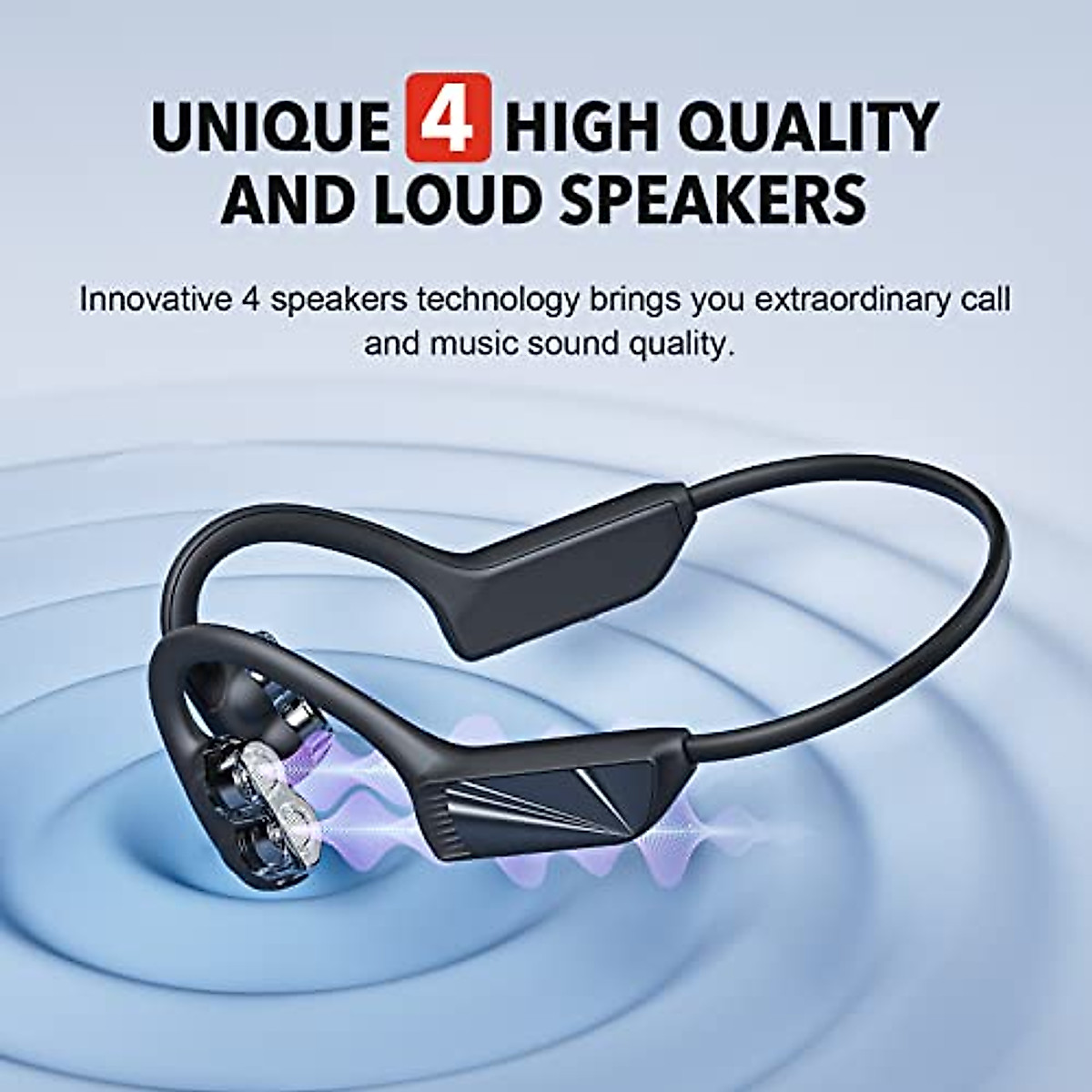 RR SPORTS Wireless Air Conduction Headphones, Open Ear Bluetooth 5.3 Headphones with Built-in Mic, HiFi Sound Headset with 4 Speakers, Sweat Resistant Sport Earphones for Running, Cycling, Driving