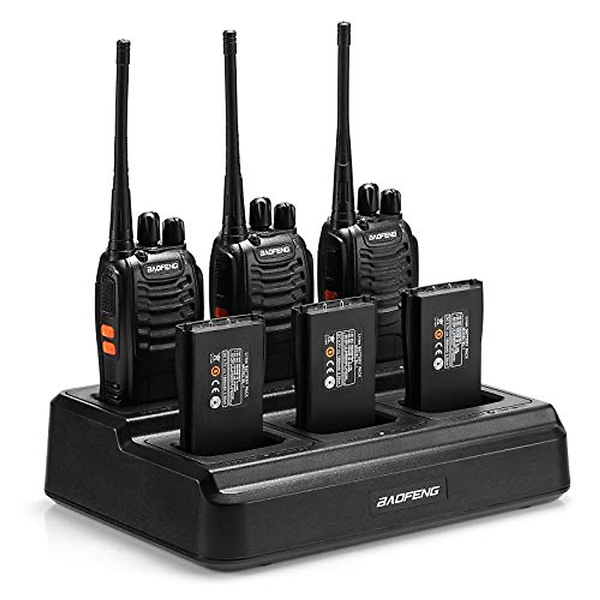 6pcs BAOFENG BF-888S Walkie Talkie for Adults, Long Range Two Way Radio, 1500mAh 16 CH, 6 Radios 6 Earpieces 1 Six-way Charger 1 Cable