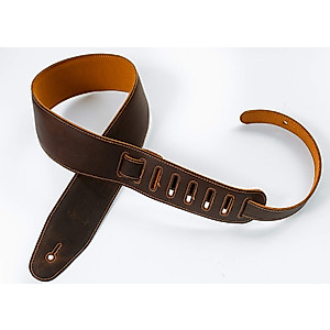 Jeereal Full Grain Genuine Padded Leather Guitar Strap (2.75inches Width) for Electric, Acoustic, and Bass Guitars (Red Brown)