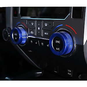 iJDMTOY 5pc-Set Blue Aluminum Air Conditioner Stereo Volume/Tune 2WD/4WD Switch Turner Ring Covers Compatible with 2017-2021 Toyota Tundra w/ 2-AC Center Console