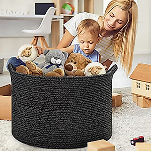 MXMHOME Black Large Blanket Basket Extra Large Woven Rope Baskets for Storage Baskets Bins for Organization Dog Toy Storage Baskets Bins Black Decorative Basket Living Room(23.6"x14.1")