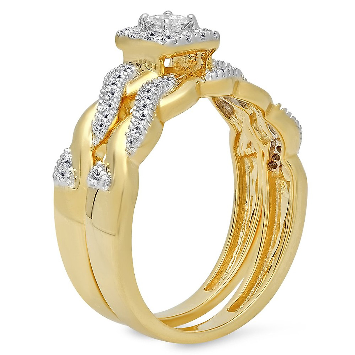 Dazzlingrock Collection 0.35 Carat (Ctw) 14K Princess & Round White Diamond Engagement Ring Wedding Set, Yellow Gold, Size 8.5